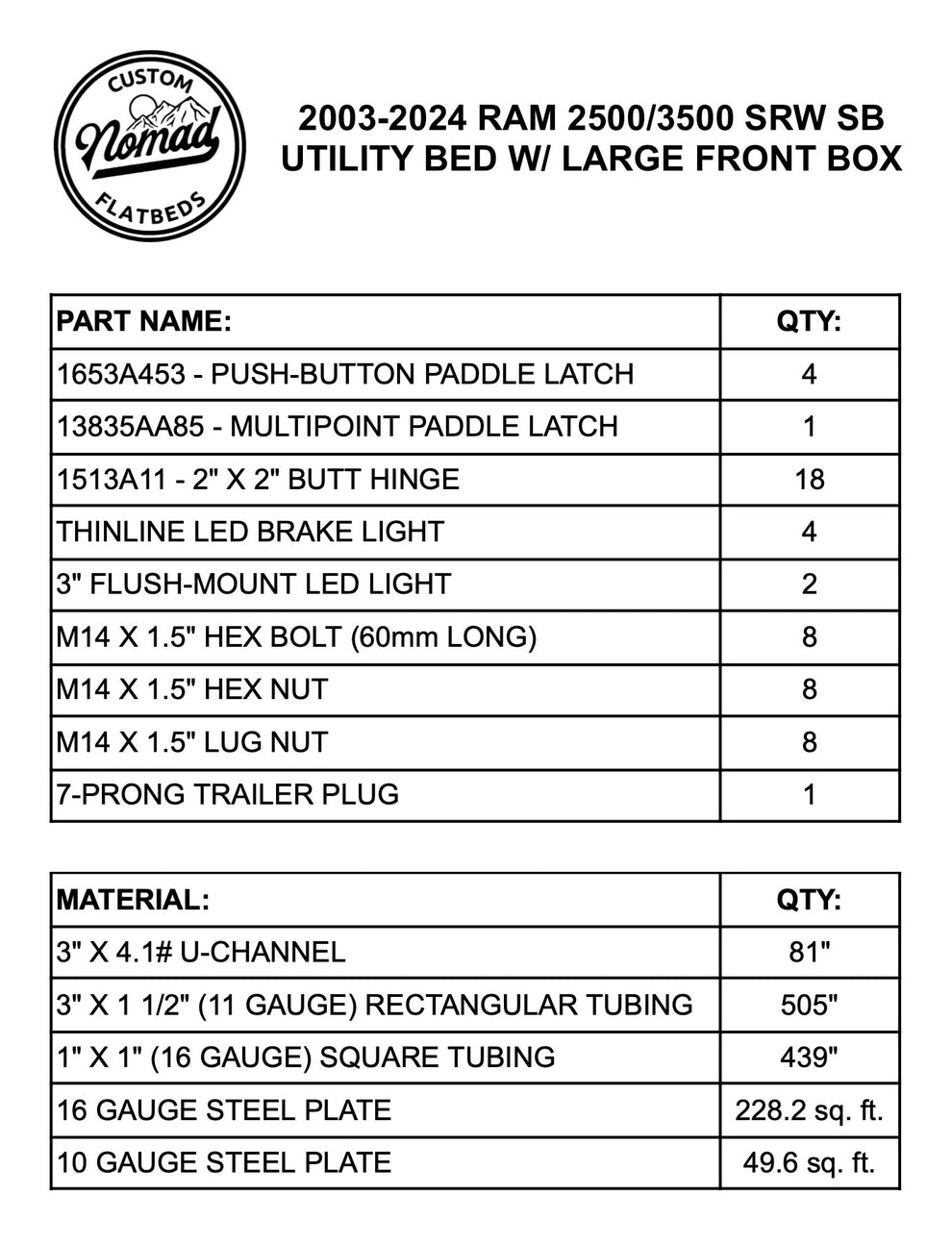 2003-2025 Ram 2500/3500 Utility Bed W/ Large Front Box – nomadflatbeds