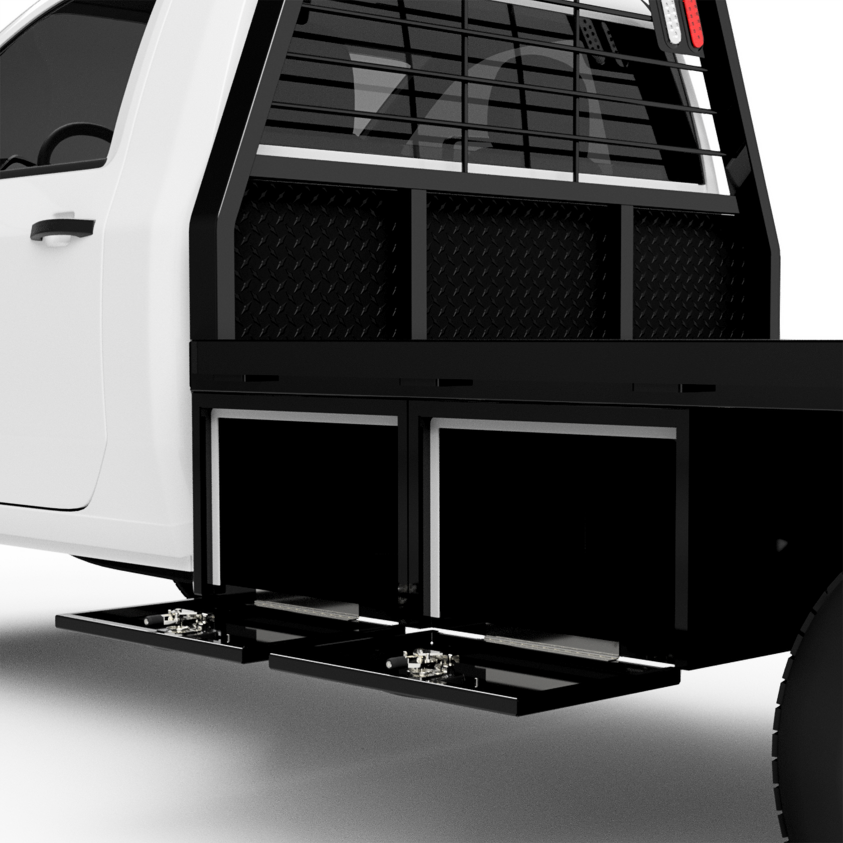 UNIVERSAL 84"CA Chassis-Cab 3500/5500 Flatbed W/ 4 Under-Body Boxes ...
